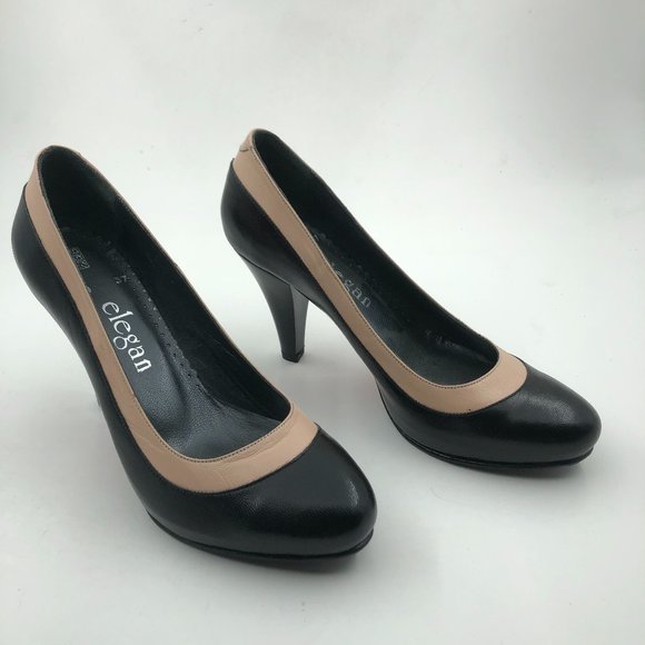 Elegan | Shoes | Elegan Black And Creme Leather High Heels 8 Inch ...